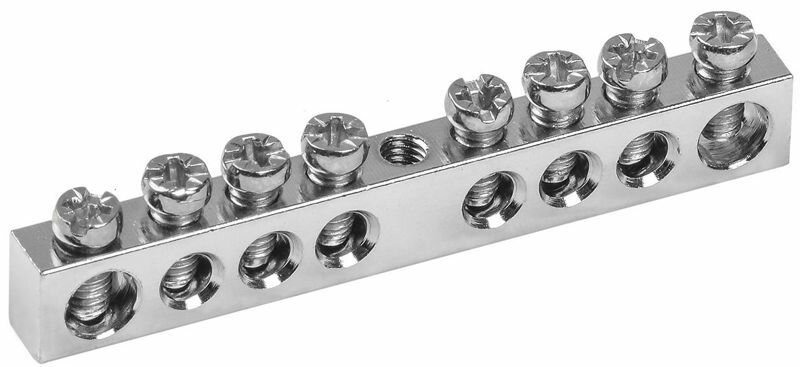 Шина PEN «земля-ноль» 6х9мм 8/1 Ni (8групп/крепеж по центру) IEK YNN10-08-100-N