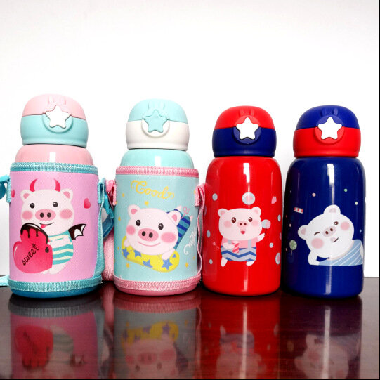 Маленький милый кролик, детская термокружка с трубочкой для девочек и мальчиков, бутылка для воды для учеников начальной школы, для малышей, детского сада, школы, кружка с дисплеем температуры