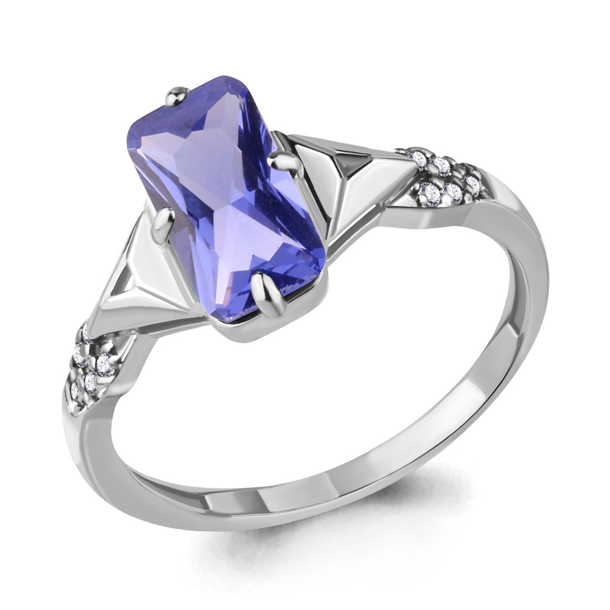 Кольцо, серебро, 925 проба, родирование, танзанит, фианит