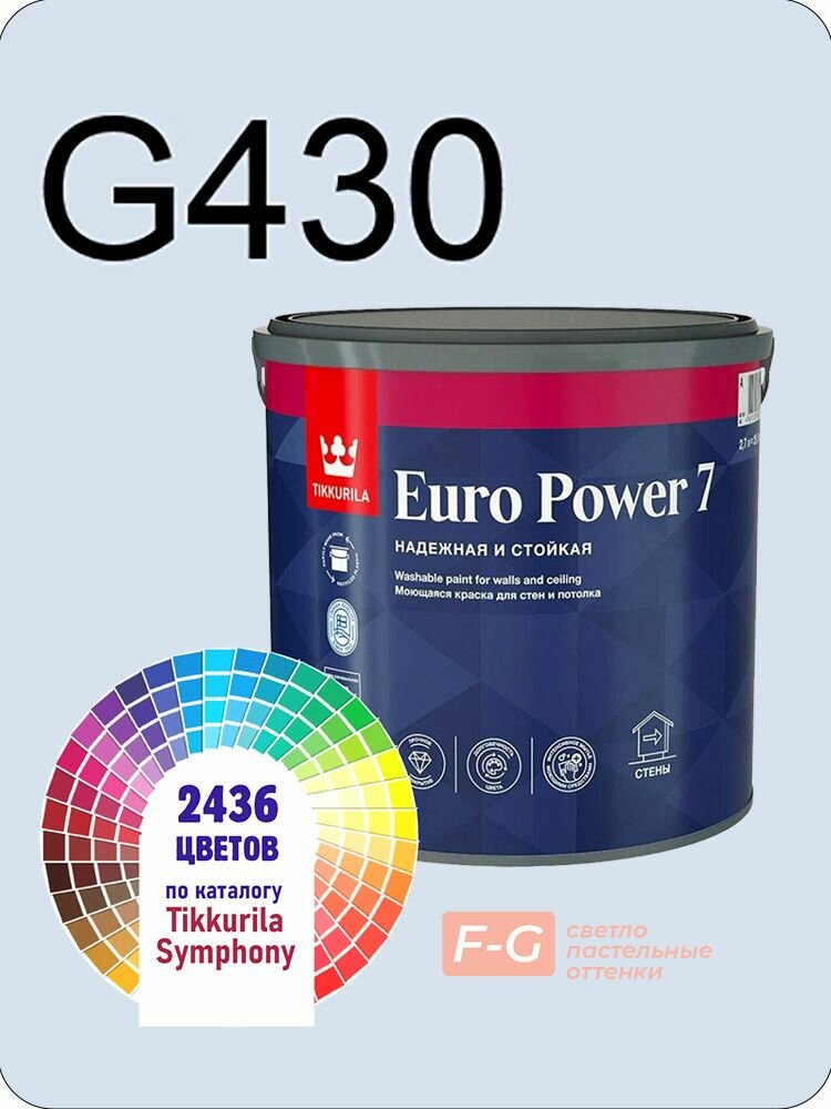Краска для стен и потолков Tikkurila Euro Power 7 2,7л. светло-пастельные оттенки G430