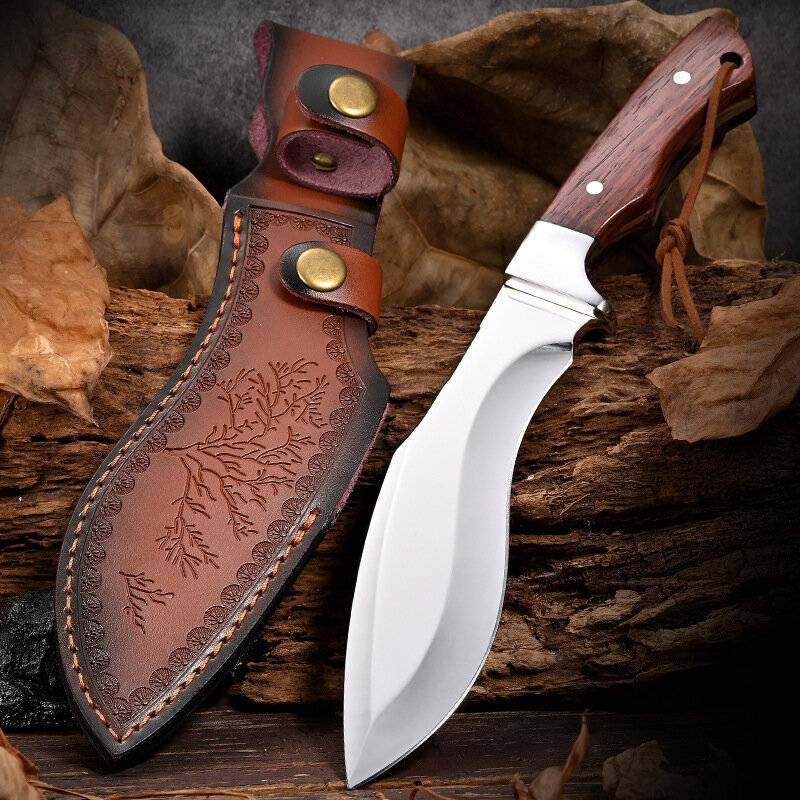 Непальский походный нож, изогнутый нож кукри, высокопрочный походный нож, нож для выживания, инструмент для альпинизма и расчистки троп в дикой местности, походный нож