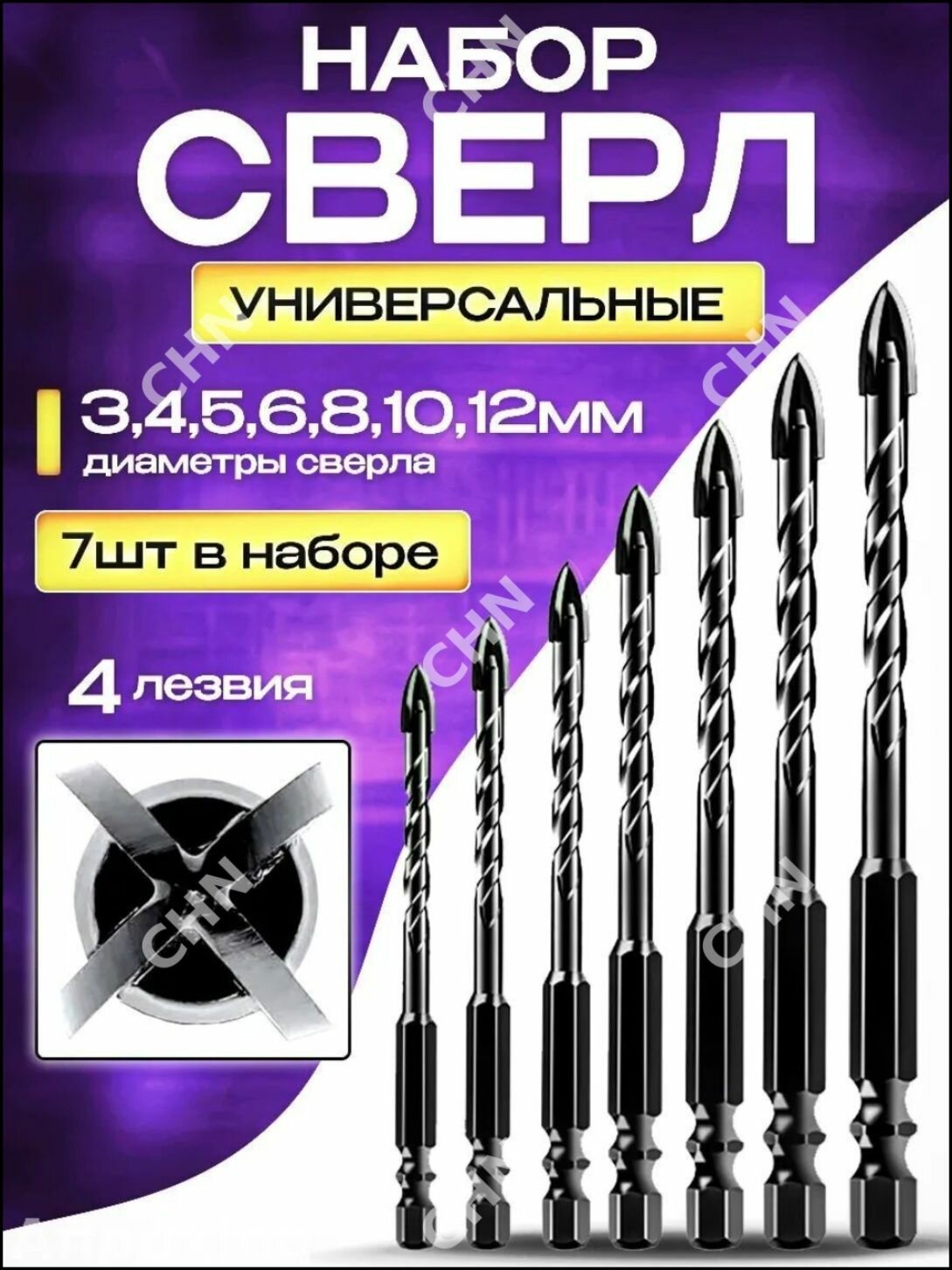 Сверление отверстий в керамической плитке, сверла повышенной твёрдости 3, 4, 5, 6, 8, 10, 12 мм.