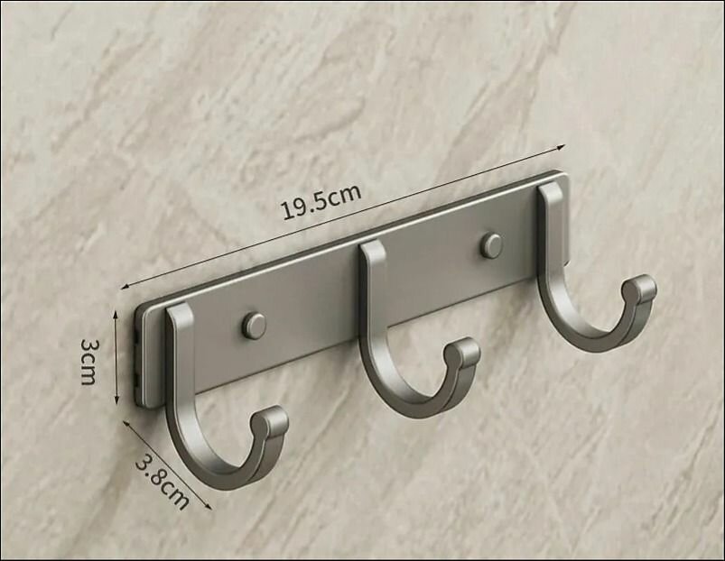 Крючки на планке. Крючки для ванной , кухни и прихожей. Вешалка настенная для одежды,3, серый металлик