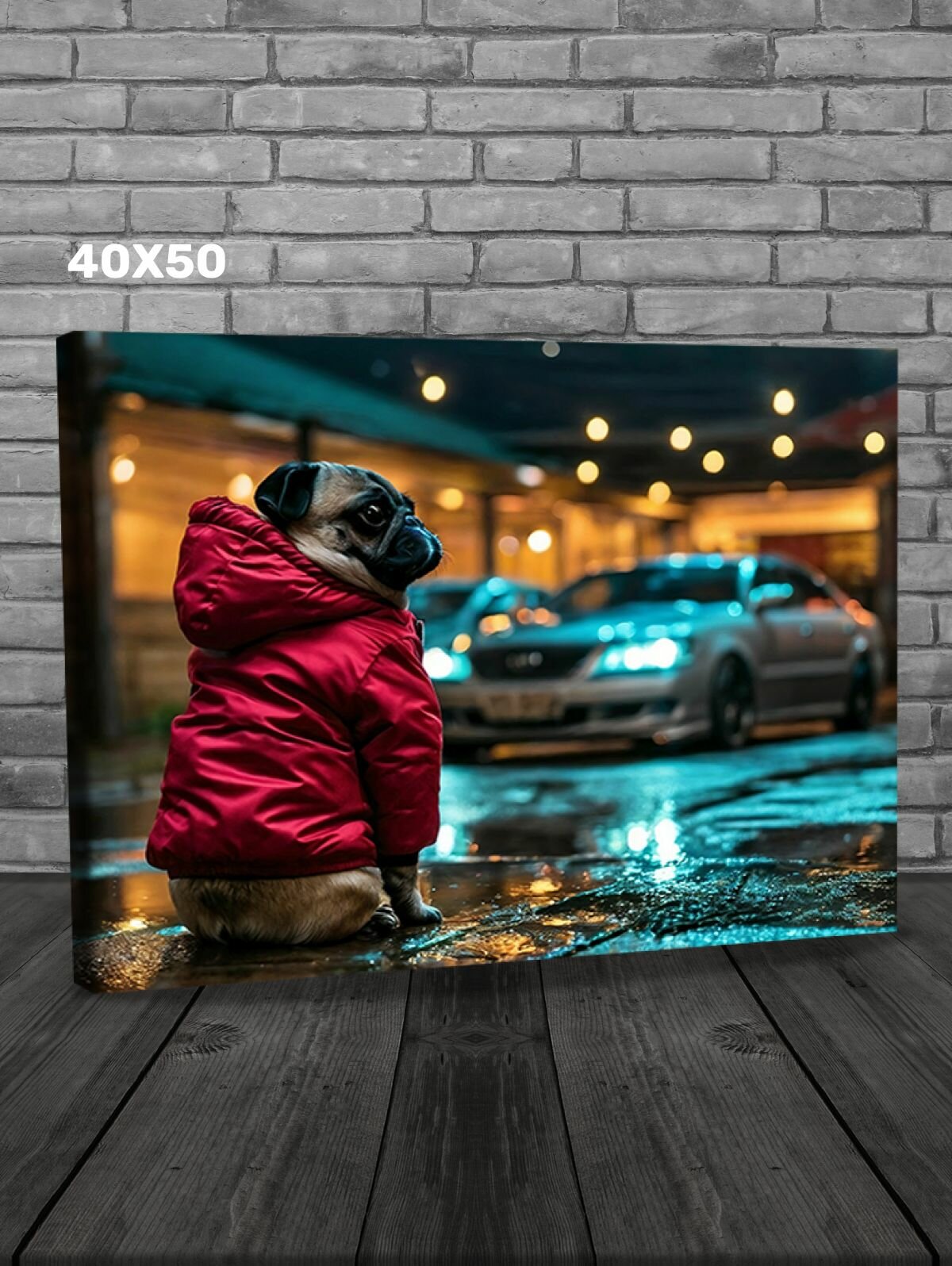 Картина интерьерная на стену на подрамнике 40х50 Мопс