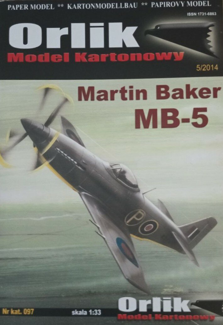 Сборная бумажная модель Самолет Martin Baker MB-5 - Orlik №97 (журнал+лаз. резка+кабина)