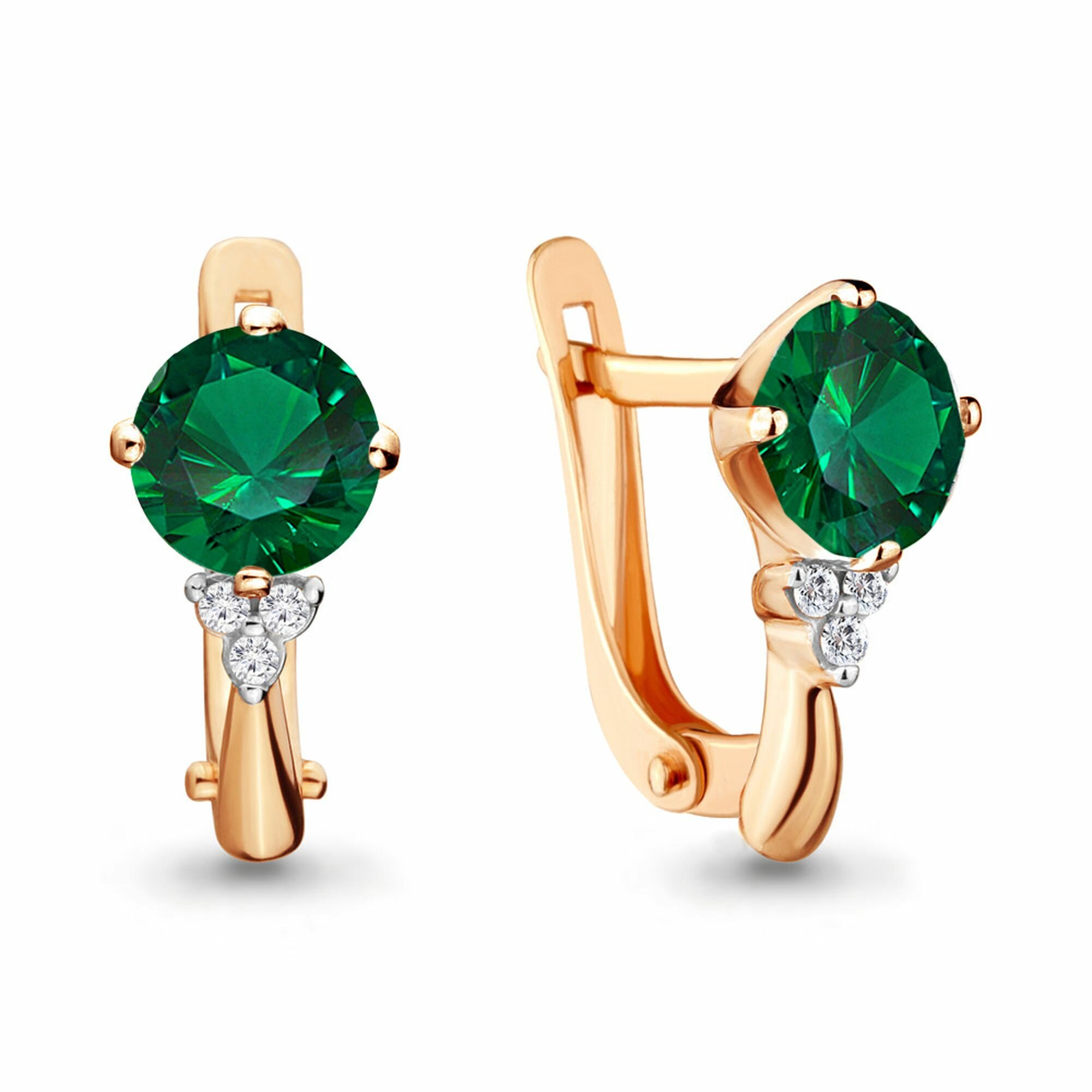 Серьги, серебро, 925 проба, золочение, фианит, изумруд синтетический
