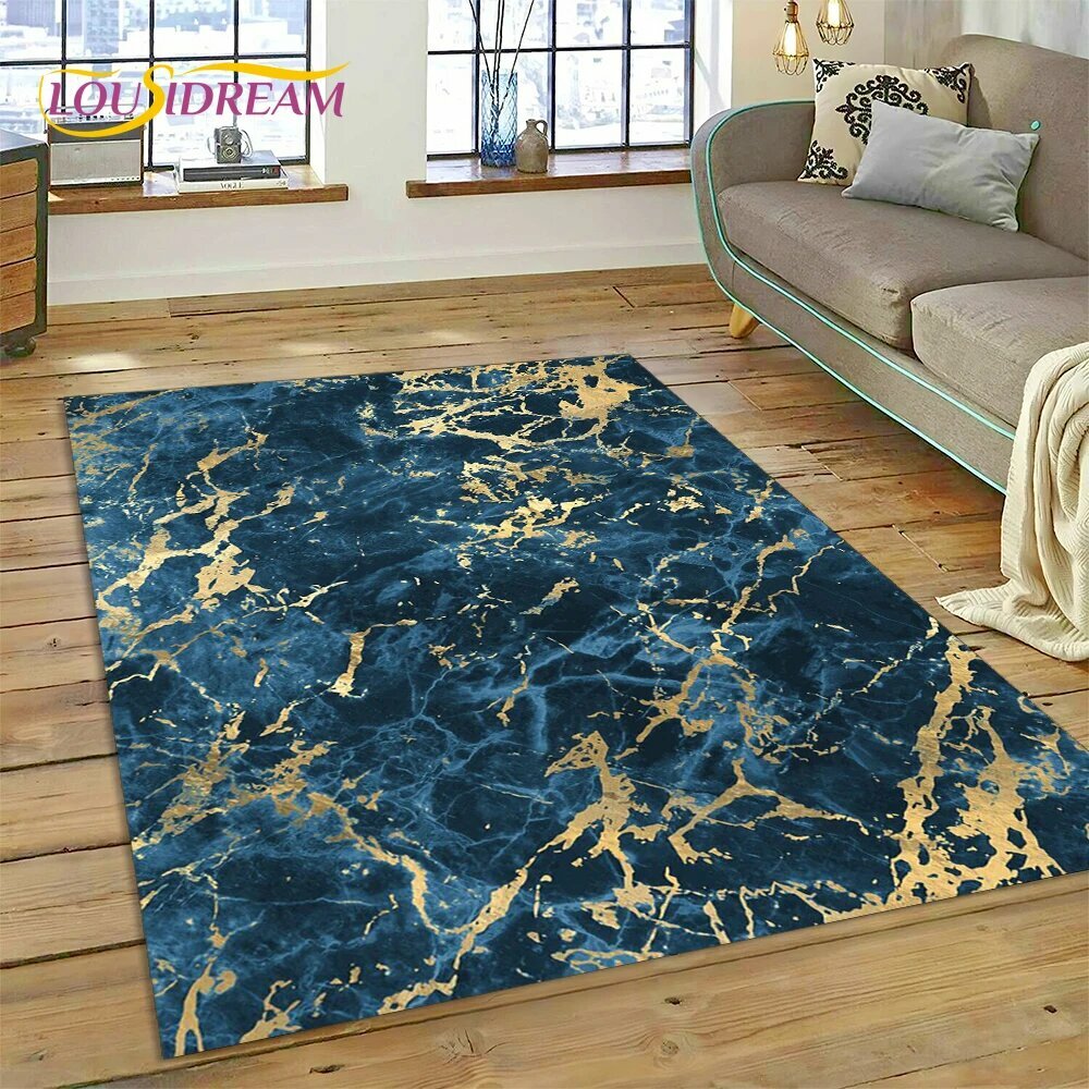 Голубой золотой мраморный ковер 60x90 см