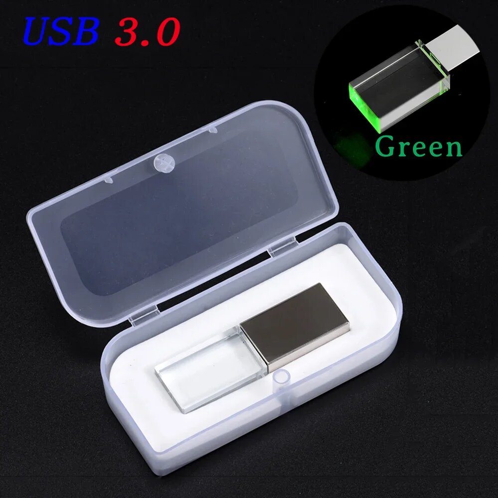 Флешка JASTER USB 3.0 4-128 ГБ прозрачная 8GB, GreenLED Plastic box
