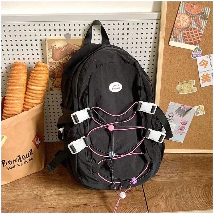 Модный студенческий рюкзак, школьный рюкзак, большая вместительная женская Черный, Black backpack