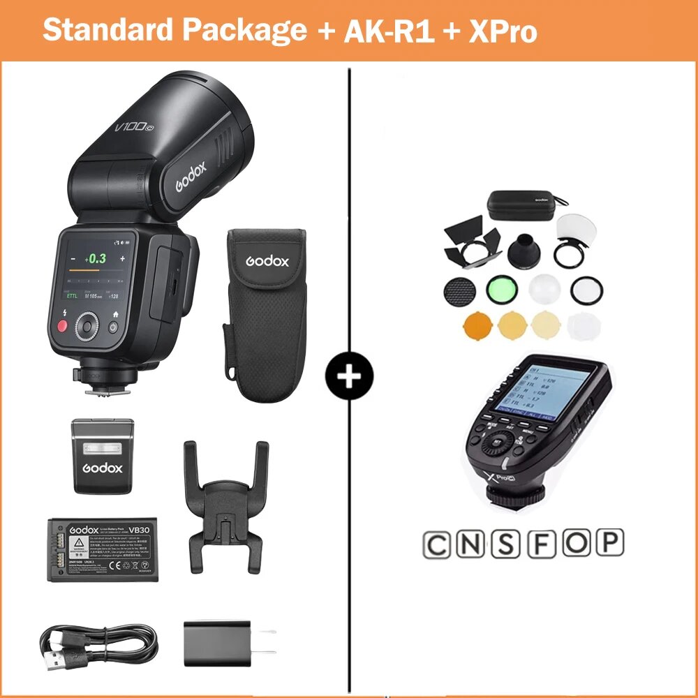 Godox V100 Круглая вспышка для Canon Nikon Sony Fuji Olympus For Panasonic, V100 Xpro AK-R1