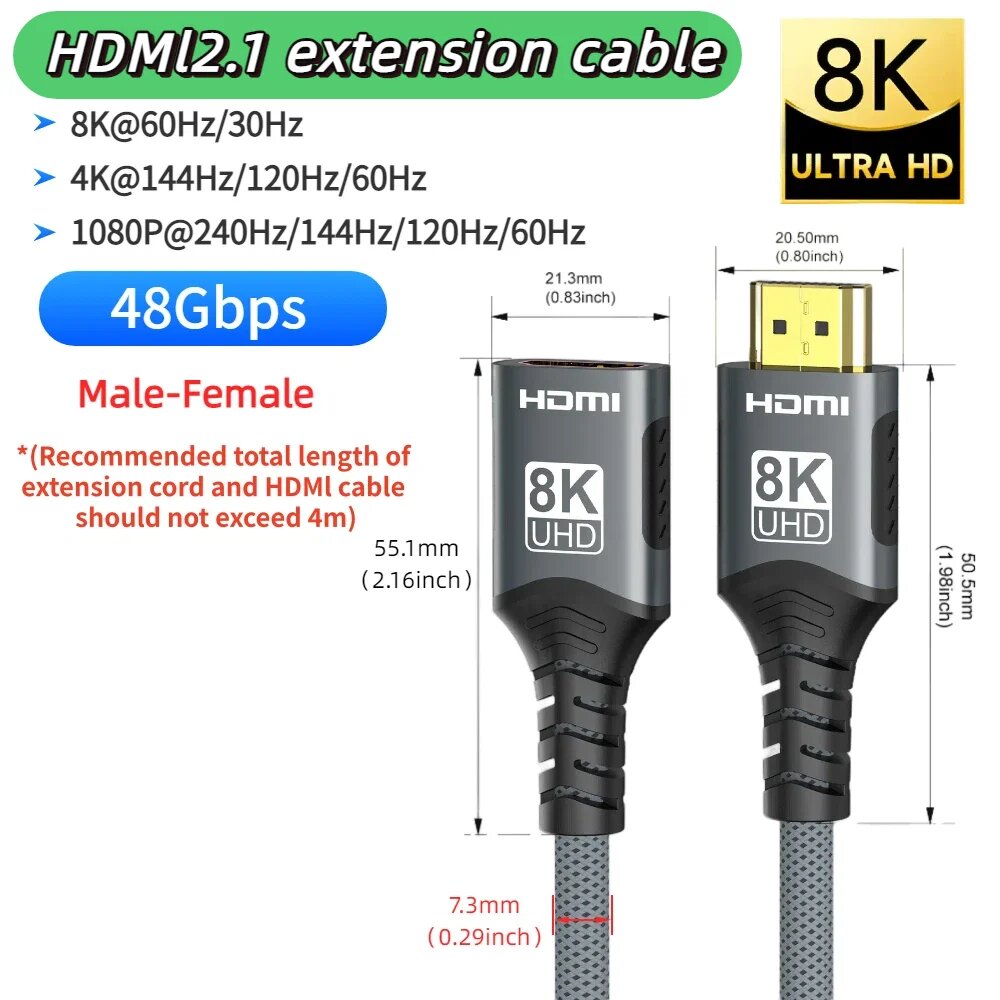 FDBOY HDMI 2.2 кабель 16K 96 Гбит/с 1058-8KExtended line, 1M