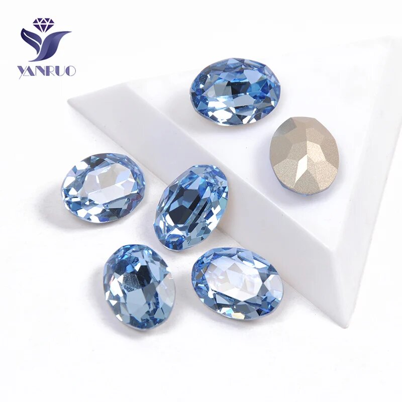 YANRUO стразы овальные 10x14mm, 12шт, Light Sapphire