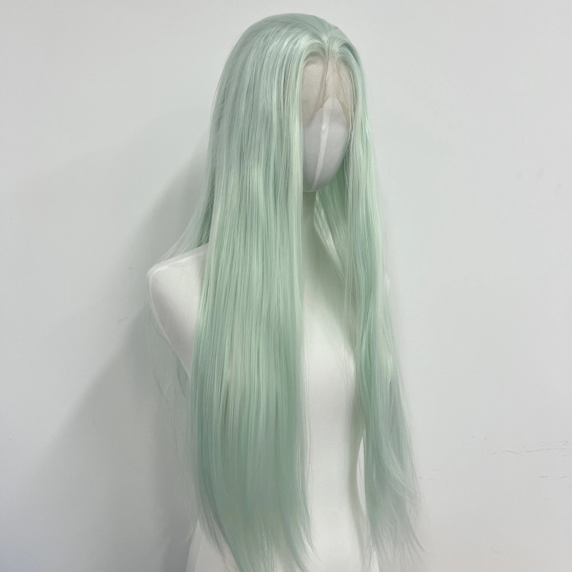 Светло-зеленый парик фронта шнурка для женщин 26-дюймовый длинный прямой парик для косплея Кружевной парик Водно-зеленый парик из высокотемпературного волокна