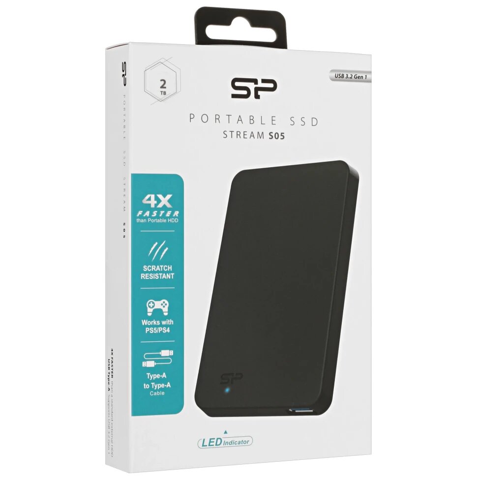 2000 ГБ Внешний SSD Silicon Power S05 [SP020TBPSDS05SAK], USB 3.2 Gen 2 Type-A