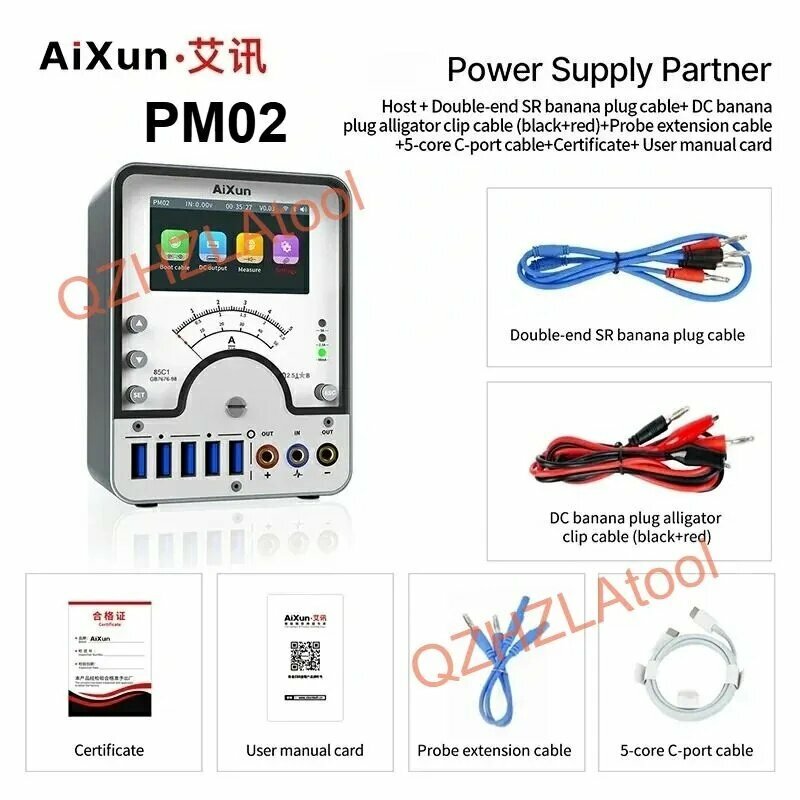 Интеллектуальный регулируемый источник питания Aixun PM02 с цифровым дисплеем и быстрой зарядкой для диагностики и ремонта оборудования.