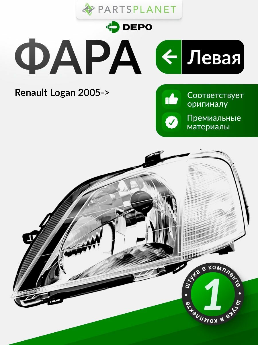 Фара левая для Рено Логан 2005->, oem 6001546788 арт 5511153LLDEM