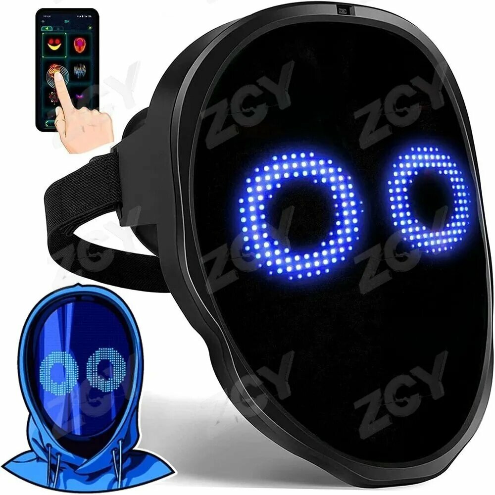 Светодиодная Маска Для Преобразования Лица С Программируемым Приложением Led Mask Цифровая Светящаяся Маска Для Костюмированного Косплея