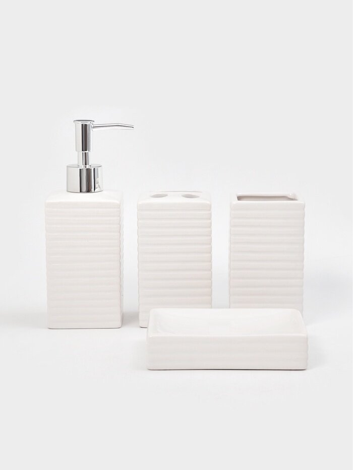 Набор для ванной "Альба" 4 предмета (дозатор, 2 стакана, мыльница), цвет белый