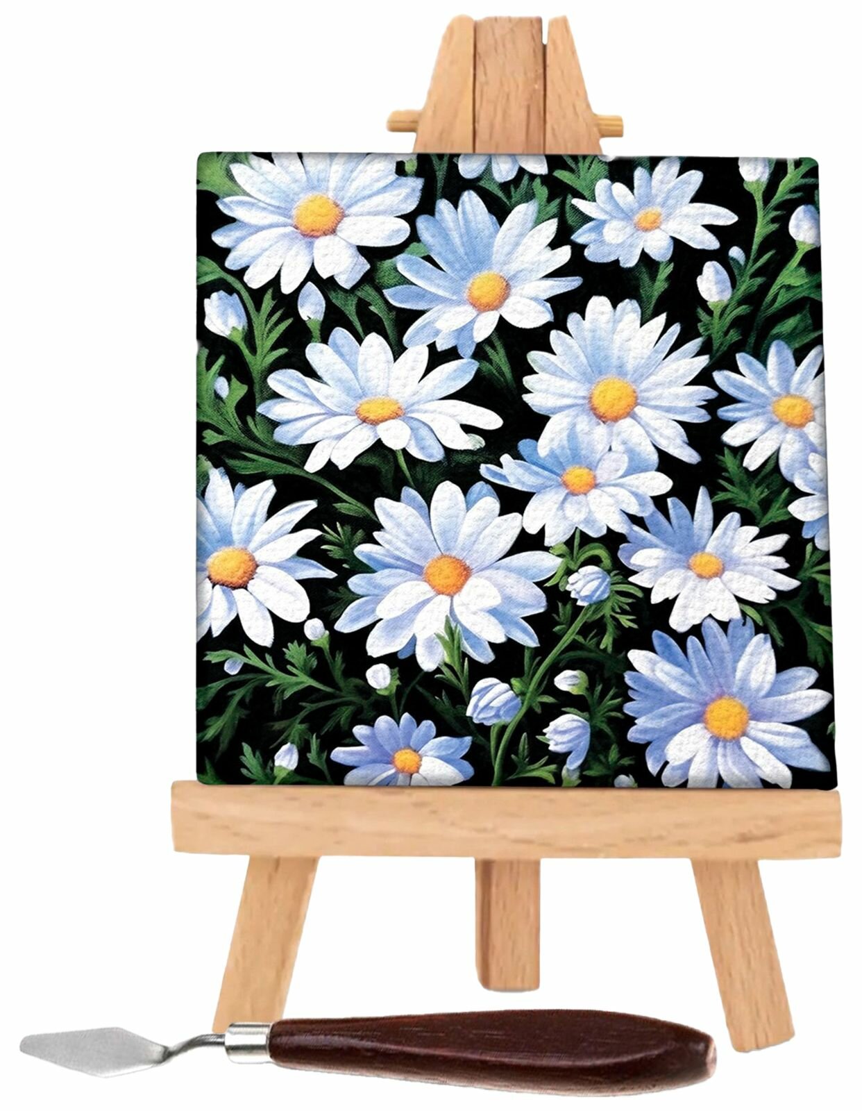 Рисование пастелью "Ромашки" c холстом на подрамнике, набор для детского творчества и живописи, юный художник, 5 цветов, 10 х 10 см.