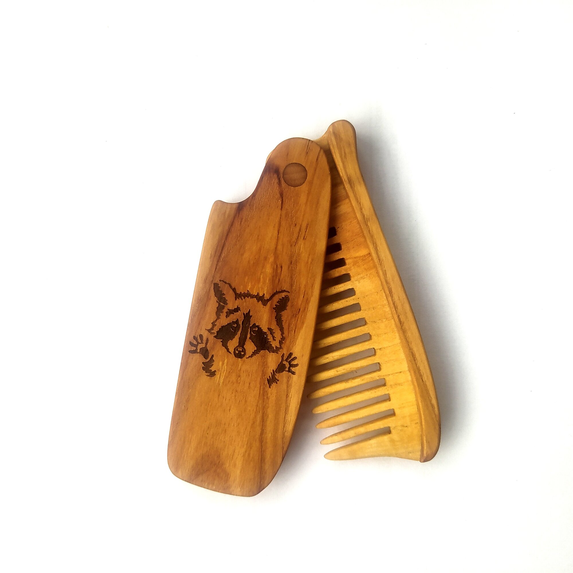 Расчёска складная деревянная из ясеня "Енот", для волос, антистатический эффект.