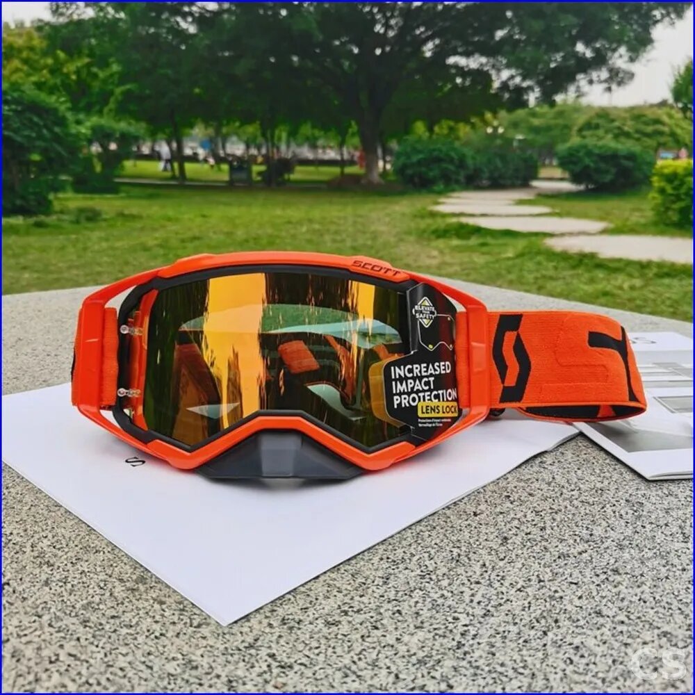 Scott Мотоочки оранжевый, для бездорожья, поликарбонатные линзы, зеркальные