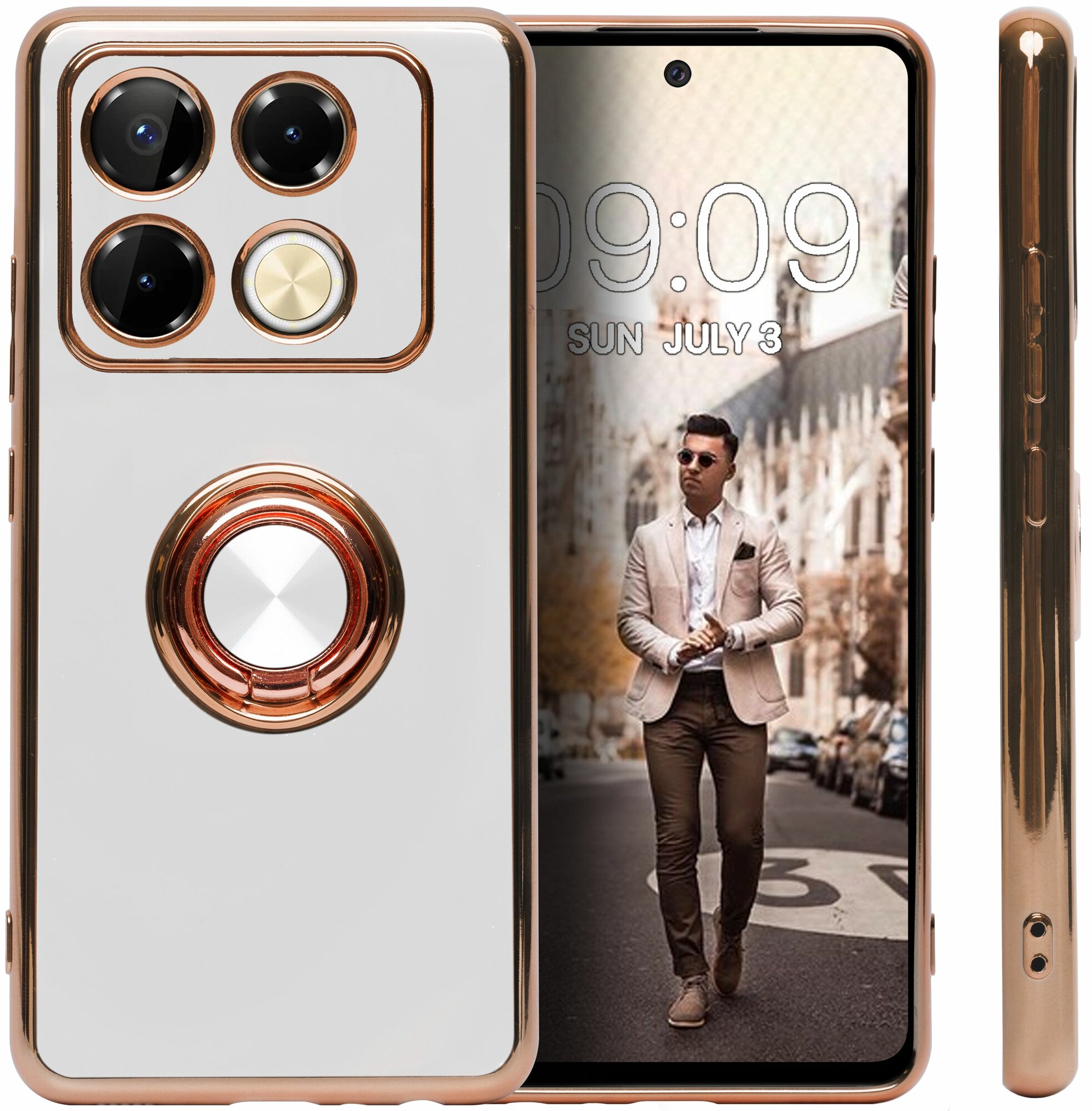 Стильный глянцевый чехол для INFINIX NOTE 40 PRO / 40 PRO+ с кольцом-подставкой и бархатной подкладкой — фото 1