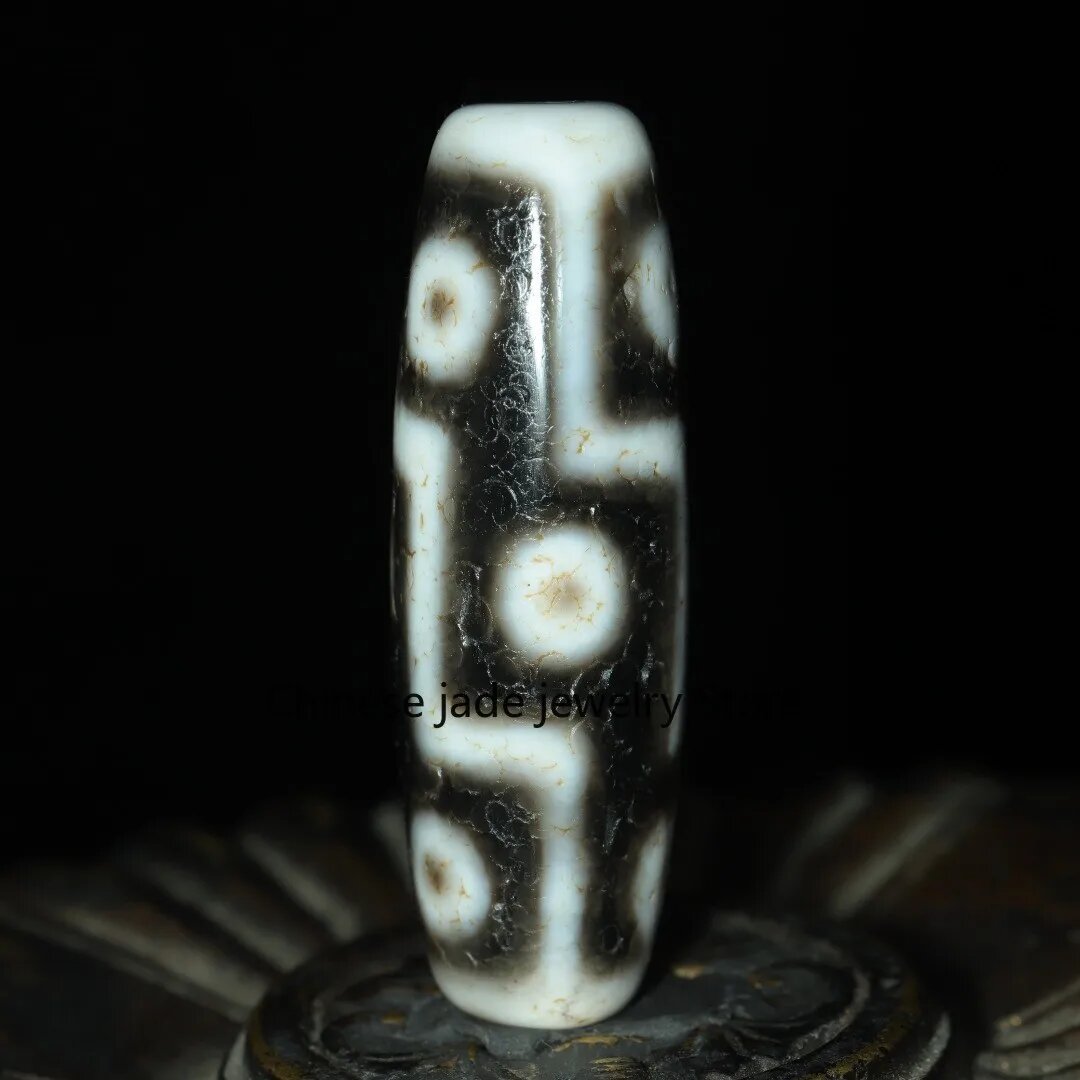 Древние тибетские бусины Дзи, старый агат, 9 глаз, тотем, амулет, кулон, 42 × 13 мм # 2778