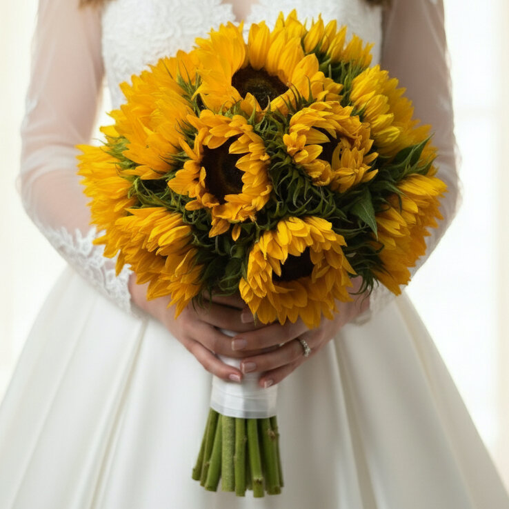 Букет невесты Мегацвет24 "Подсолнух", желто-коричневый, под лентой