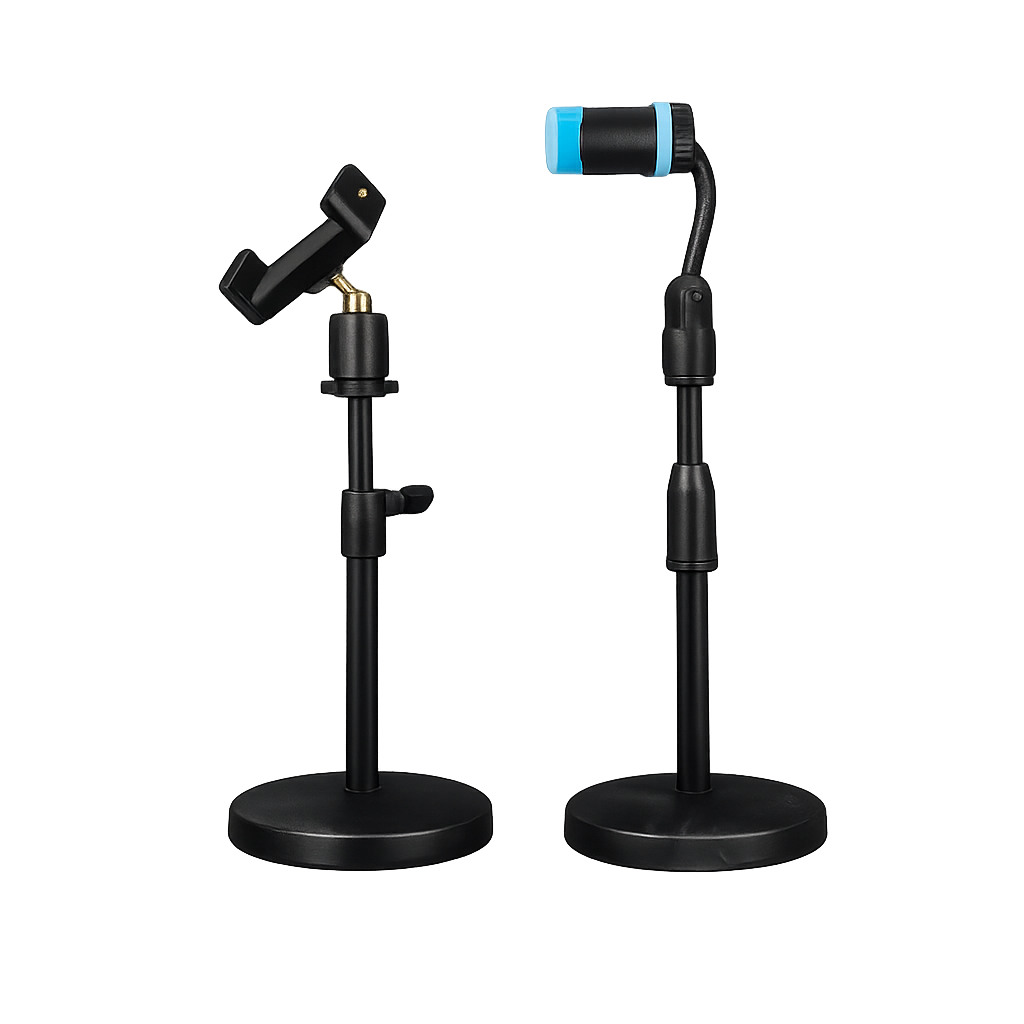 Стойка для смартфона и микрофона Холдер, черно-серая, настольная, с держателем