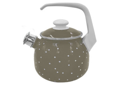 Чайник эмалированный 2,5л со свистком для индукции, горошек, Лысьвенские эмали