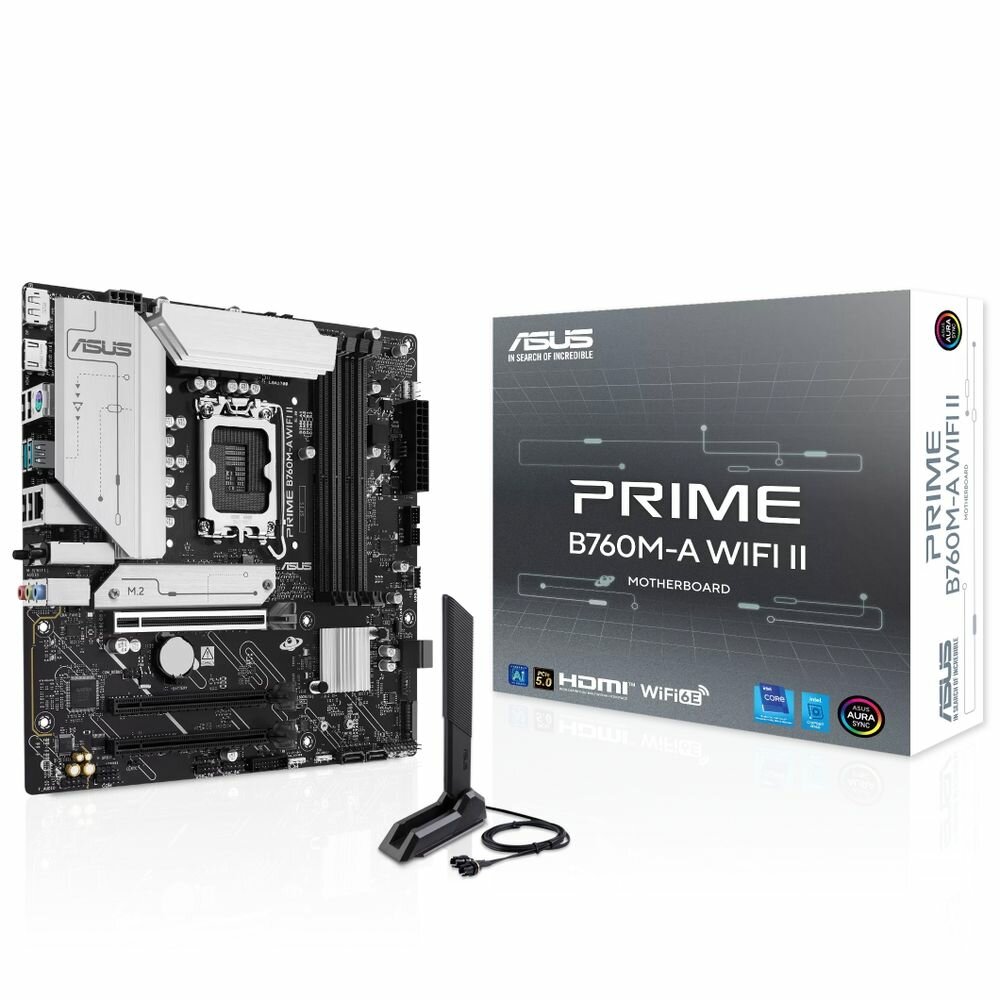 Материнская плата ASUS PRIME B760M-A WIFI II LGA1700 mATX 4xDDR5 3xPCIEx16 2xM.2 DP 2xHDMI 2.5GLAN Wi-Fi 6