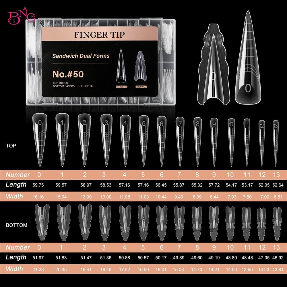 BNG Двойные формы для ногтей, 14 размеров, T-280PCS