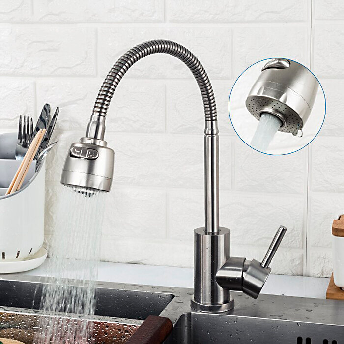 Смеситель для кухни с гибким изливом и душем Frap F44899-1