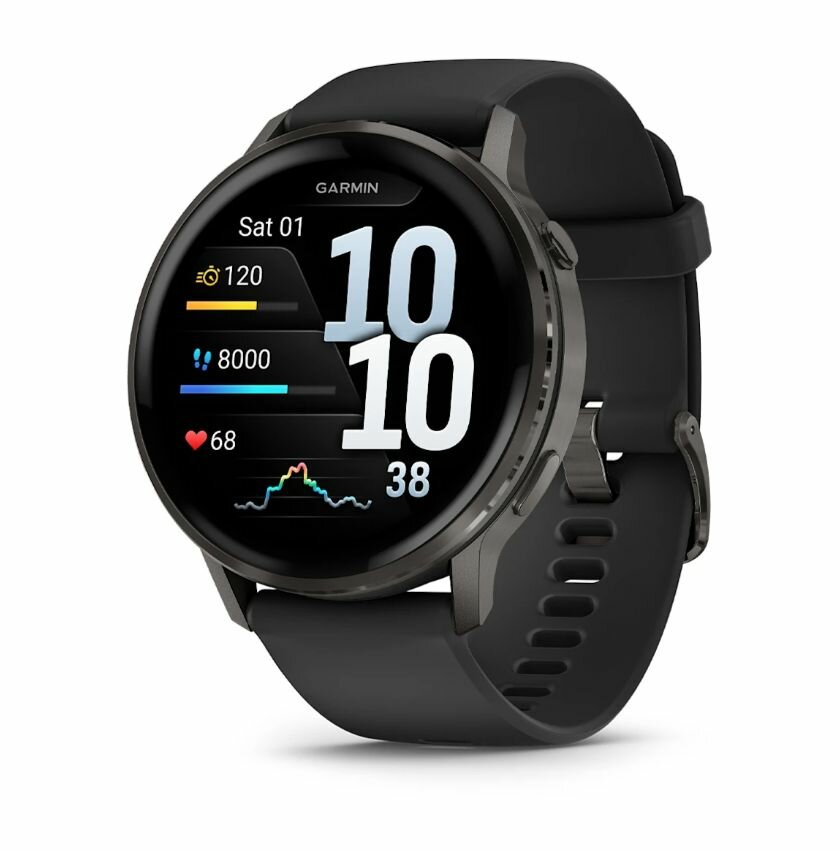 Умные часы Garmin Venu 4 45mm Slate with Black Silicone Band (010-03014-00)