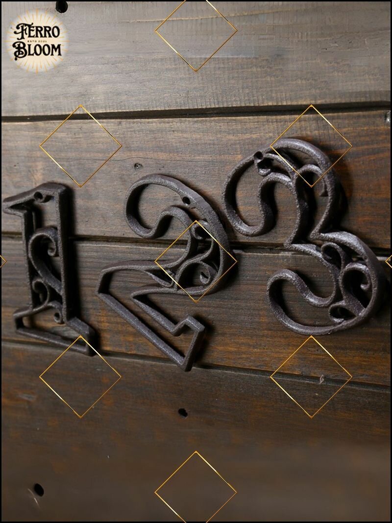 Декоративные чугунные цифры для дома в стиле ретро, Металлические номера для двери с пустотелым узором