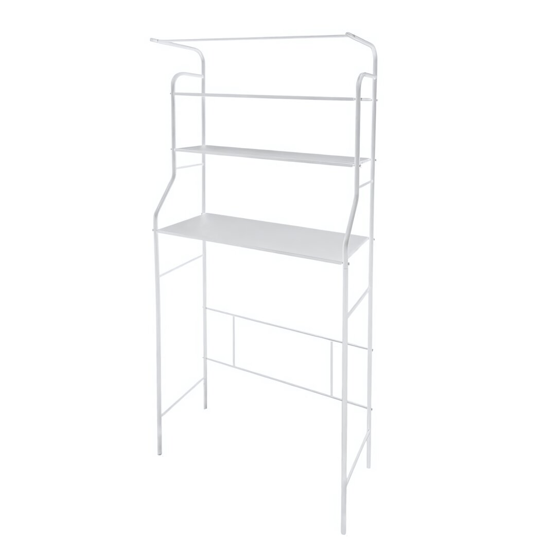 Стеллаж для ванной комнаты напольный, белый, 3 полки, с перекладиной для полотенец