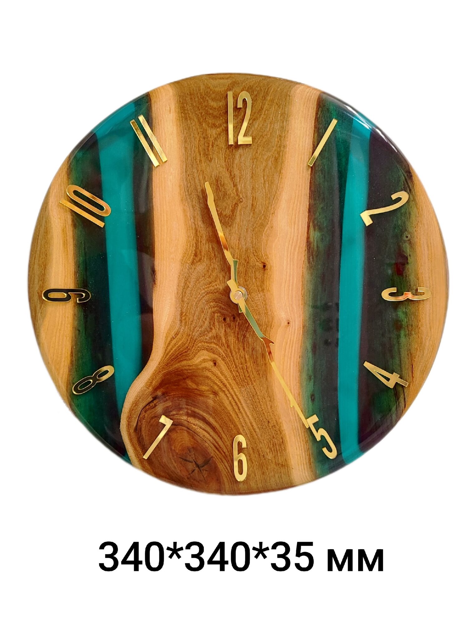 Настенные часы ручной работы из дерева и эпоксидной смолы , 340*340*35 мм