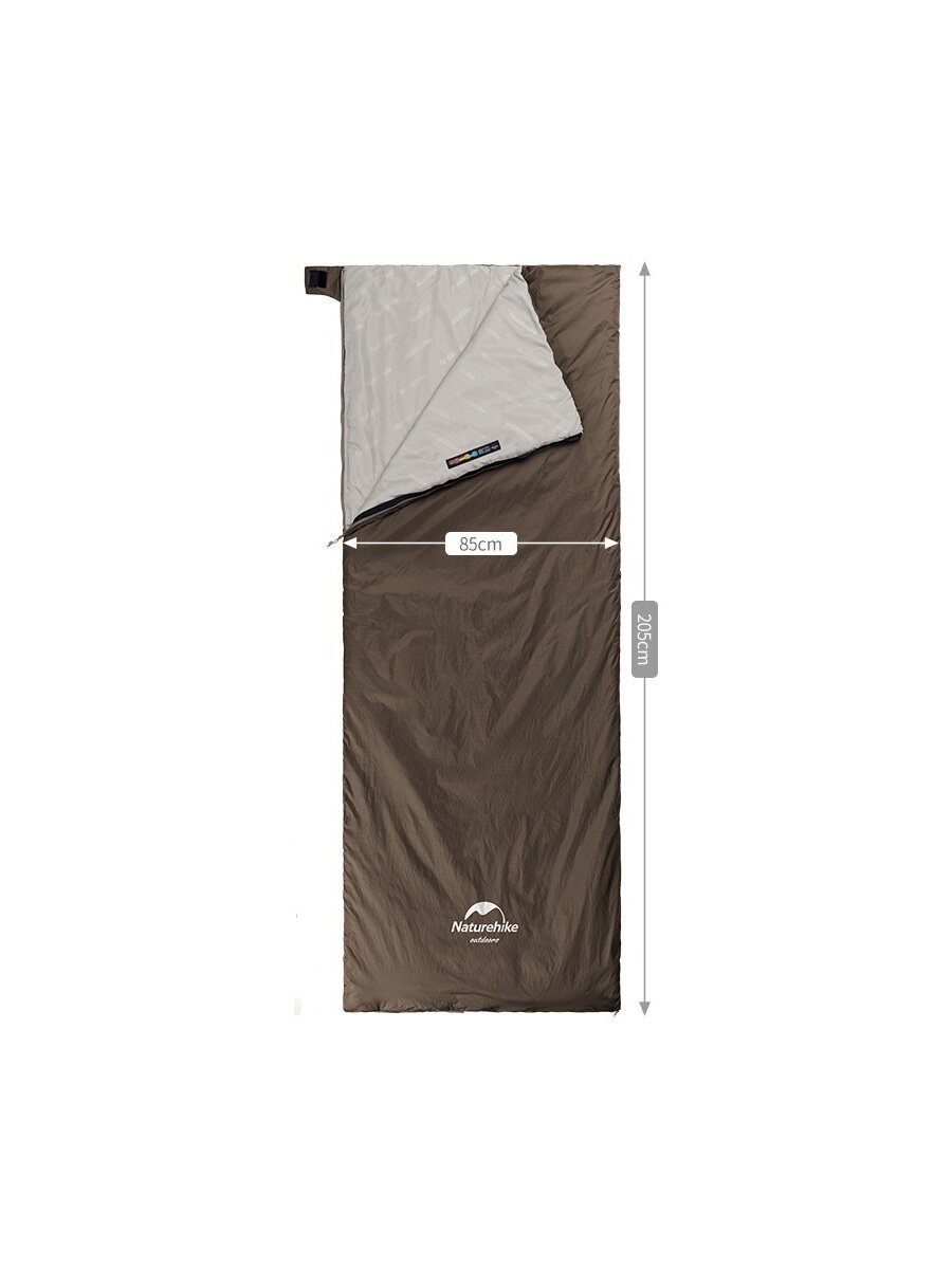 Мешок спальный Naturehike LW180, 205х85 см, (ТК: +15C), коричневый