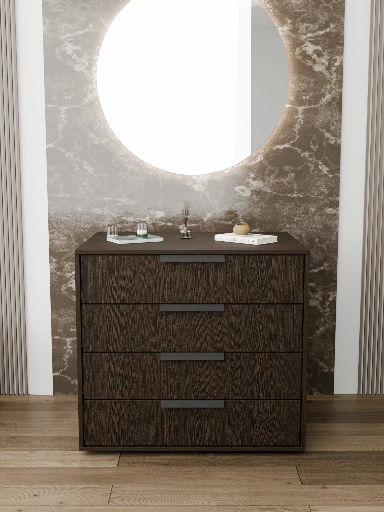 Изумлит Комод для белья и одежды Лайн 4 ящика, 80х74х59 см, венге