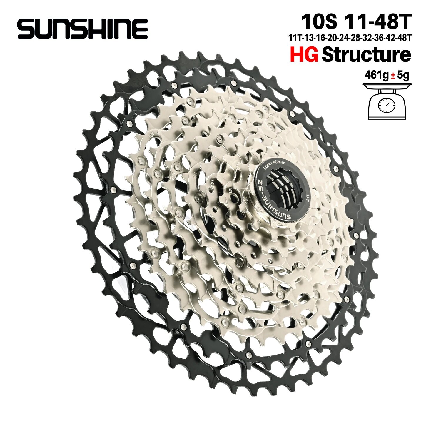 Кассета SUNSHINE 10S 11-48T серебристо-черная