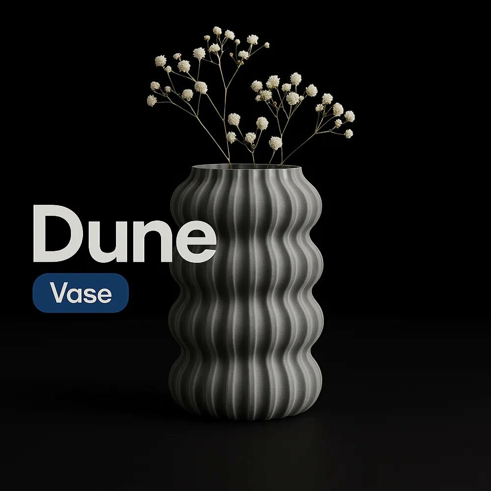 Ваза дизайнерская Dune, для сухоцветов, волнистый рельеф, серая