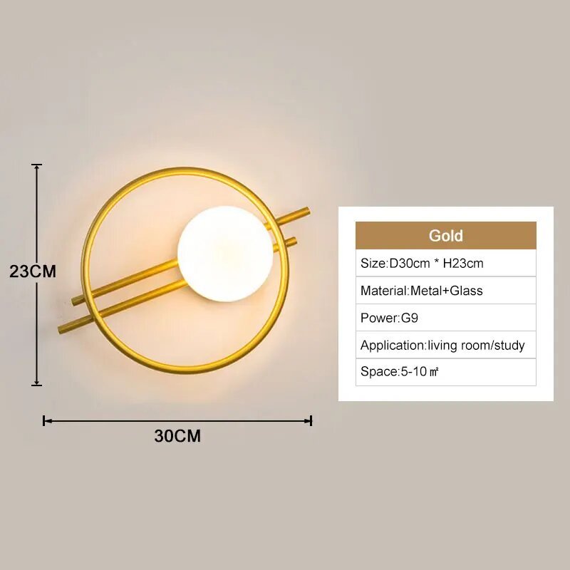 LED настенные светильники MANGDAL, матовый стеклянный шар, черный золото Warm White, H Gold 9w