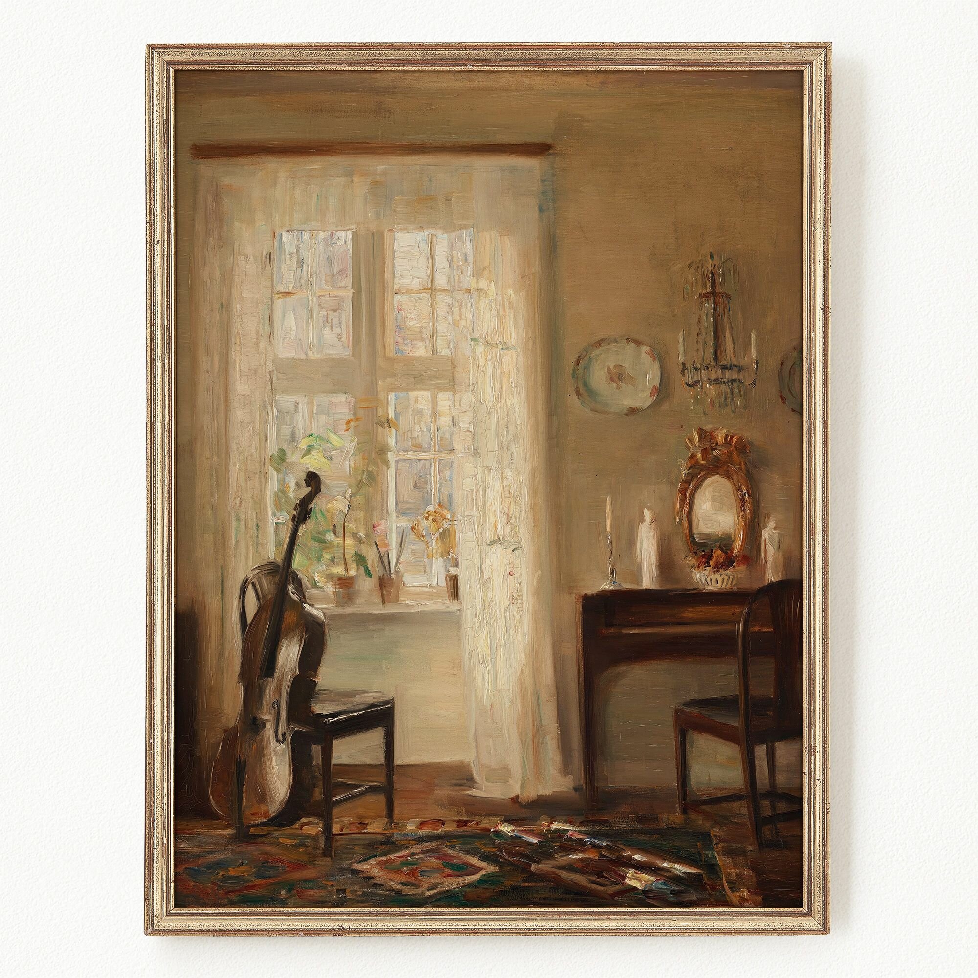 Постер "Интерьер с виолончелью - Карл Холсё", 40х50 см (без рамки)
