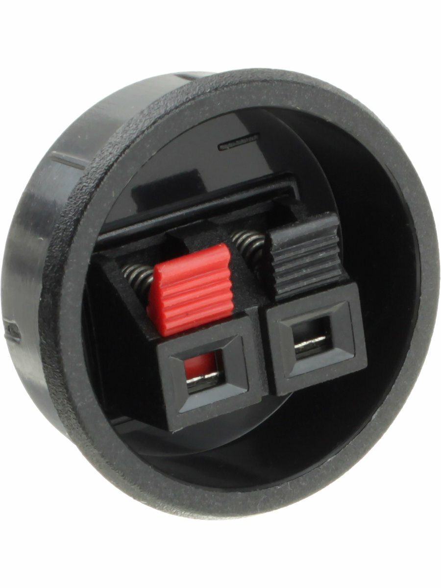 Разъем зажим акустики круг d32мм на корпус 2 входа пластик, зажим