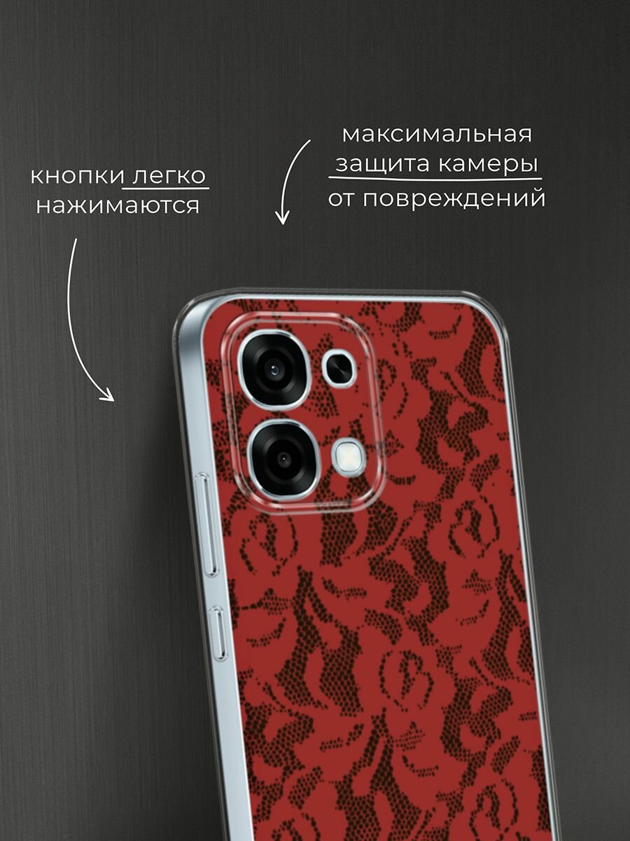 Чехол на Oppo A6 Pro / Оппо A6 Про с принтом Красные кружева цветов — фото 1