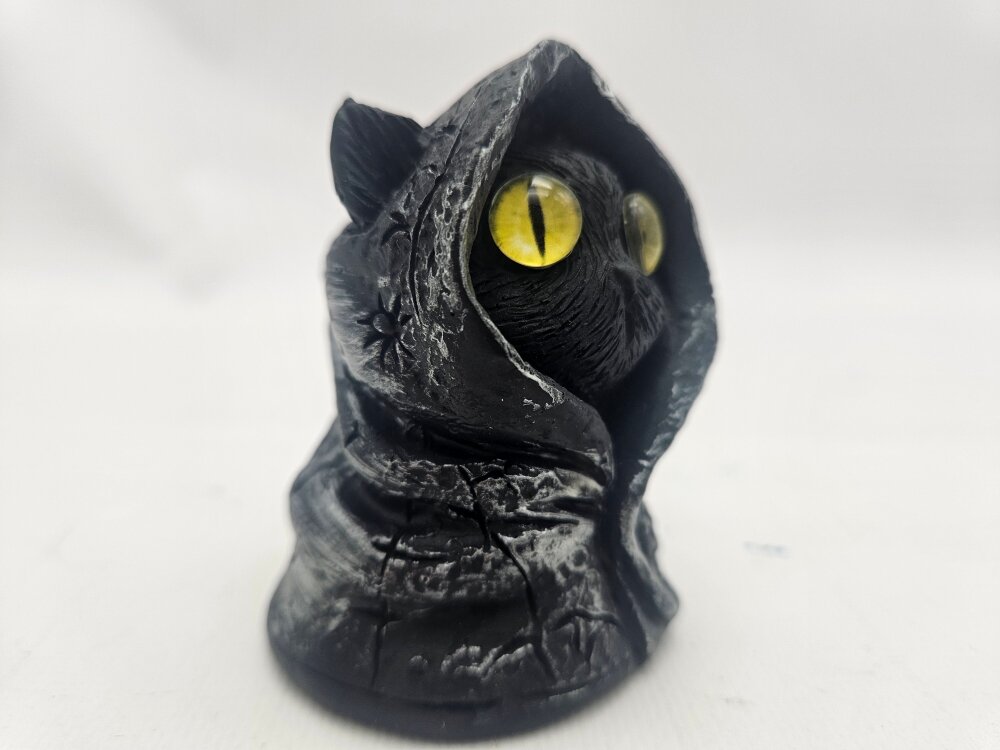 Тайская фигурка кошки с капюшоном в плаще, готическая статуэтка черного кота, с желтыми глазами