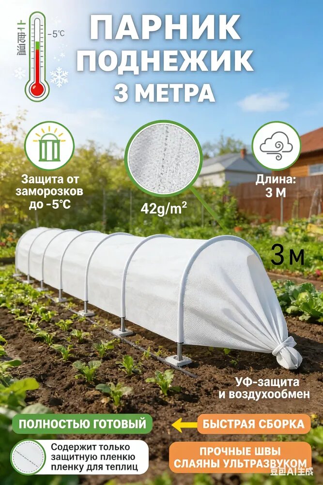 Парник, теплица арочная acfbabb61985a7a63984462181f2773e_2719300652.0_1 3.01х1.2х1м, Нетканое волокно