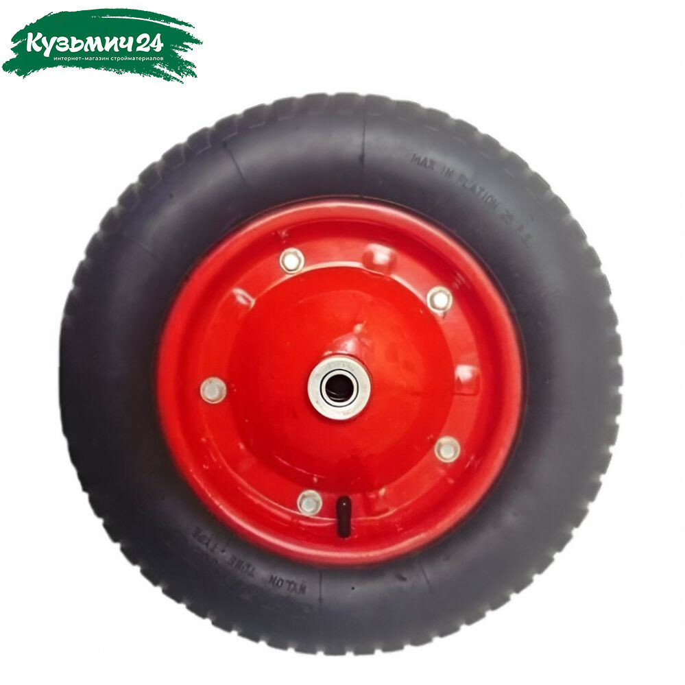 Колесо для тачки, с подшипником, диаметр 360 мм, полиуретан, красное