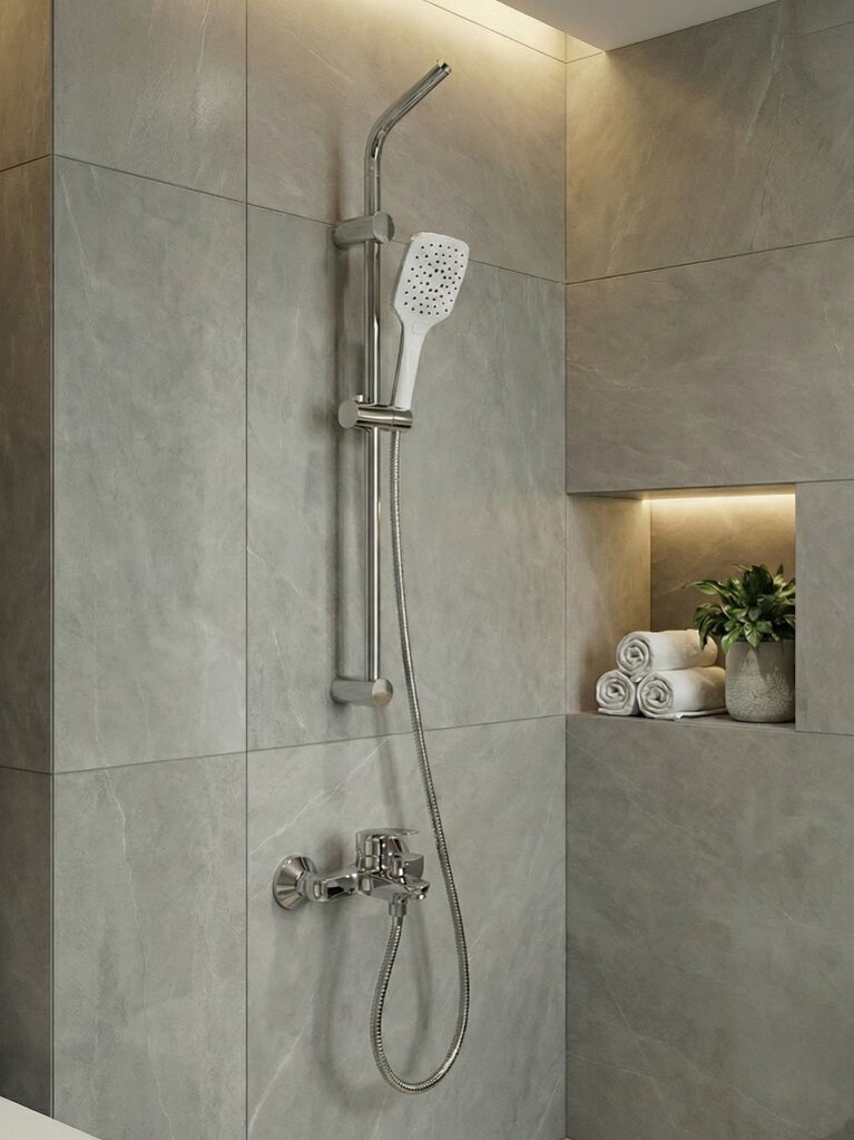 Душевой гарнитур ESKO с верхним держателем для лейки SSS1402 с аксессуарами для душа, хром