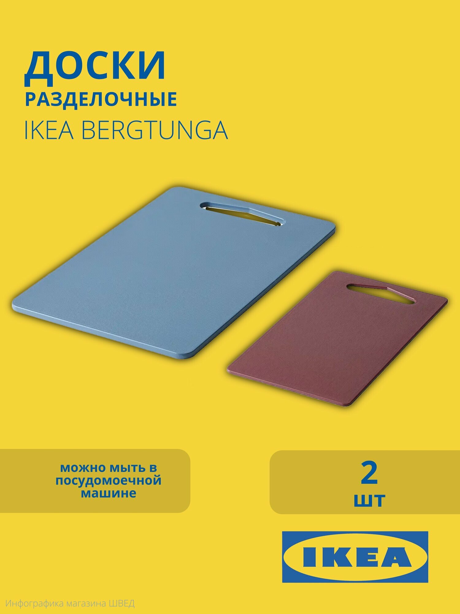 Набор разделочных досок BERGTUNGA IKEA/ бергтунга икеа, 2 шт, синий-бордовый
